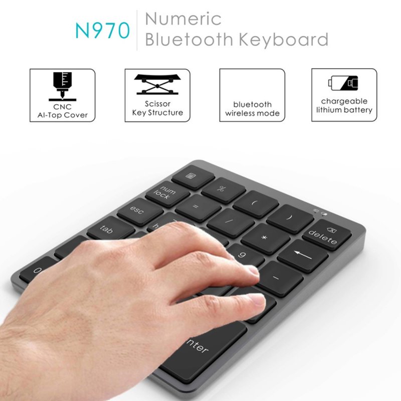 N970 Pro aluminiowa klawiatura numeryczna Bluetooth - szare - Appleking.pl