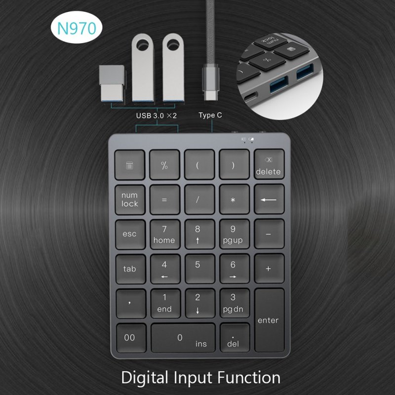 N970 Pro aluminiowa klawiatura numeryczna Bluetooth - szare - Appleking.pl